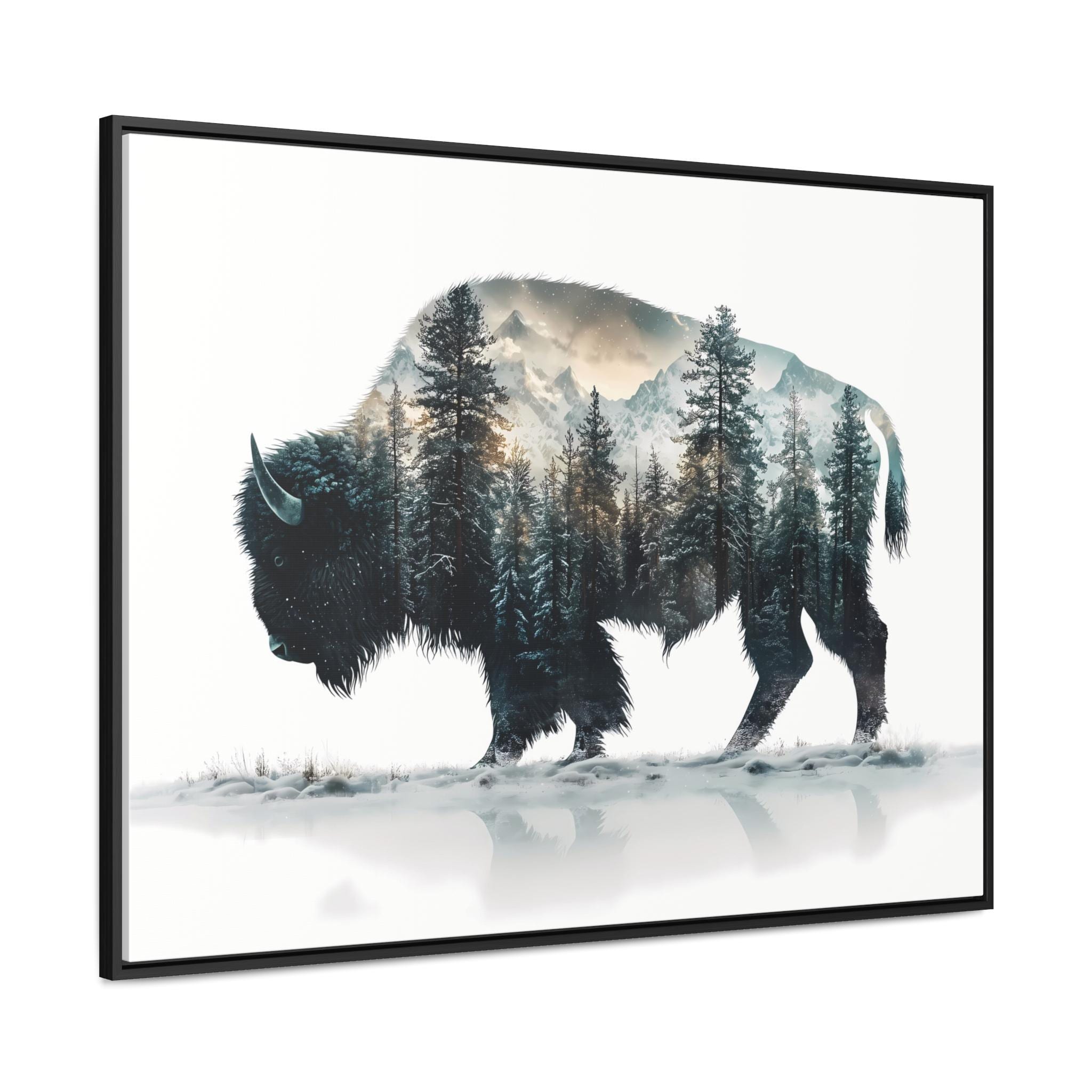 Bison Double Exposure Framed Canvas Print: Rustic Western Wall Art - Etsy