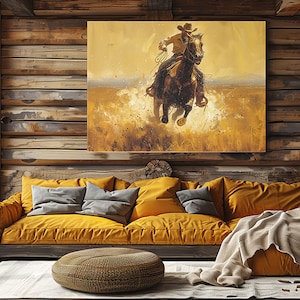 Galloping Cowboy - Western Canvas Art Print | Stretched 0.75 ...