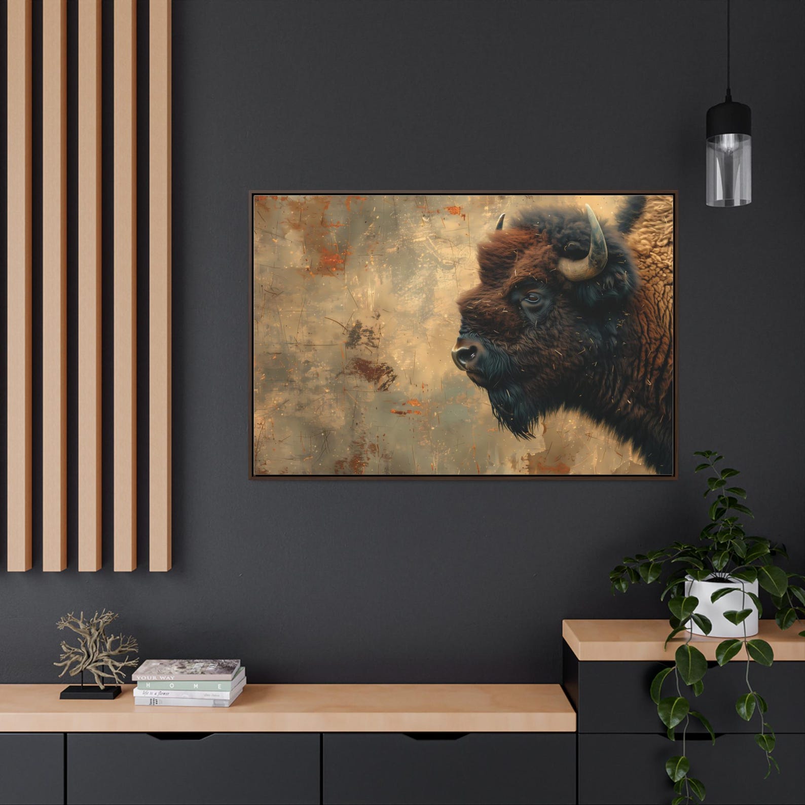 Great American Bison Profile | Rustic Western Wildlife Framed Canvas ...