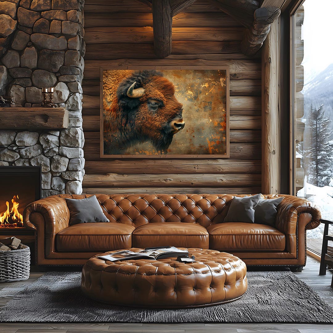 Rustic Bison Art Print: Framed Canvas, Western Decor - Etsy