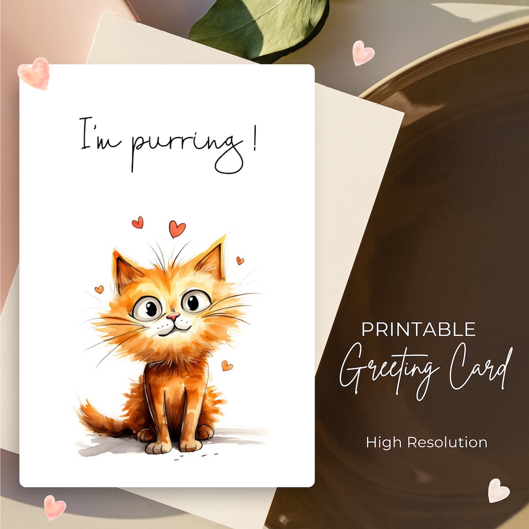 Cute Cat Card, Printable Greeting Card, Anniversary Card, Valentines ...