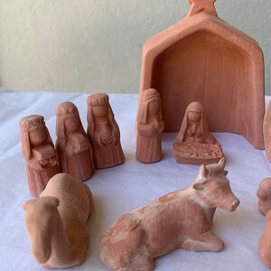 Small Ceramic Clay Terra Cotta Nativity Manger Stable Set of 14 Pieces ...