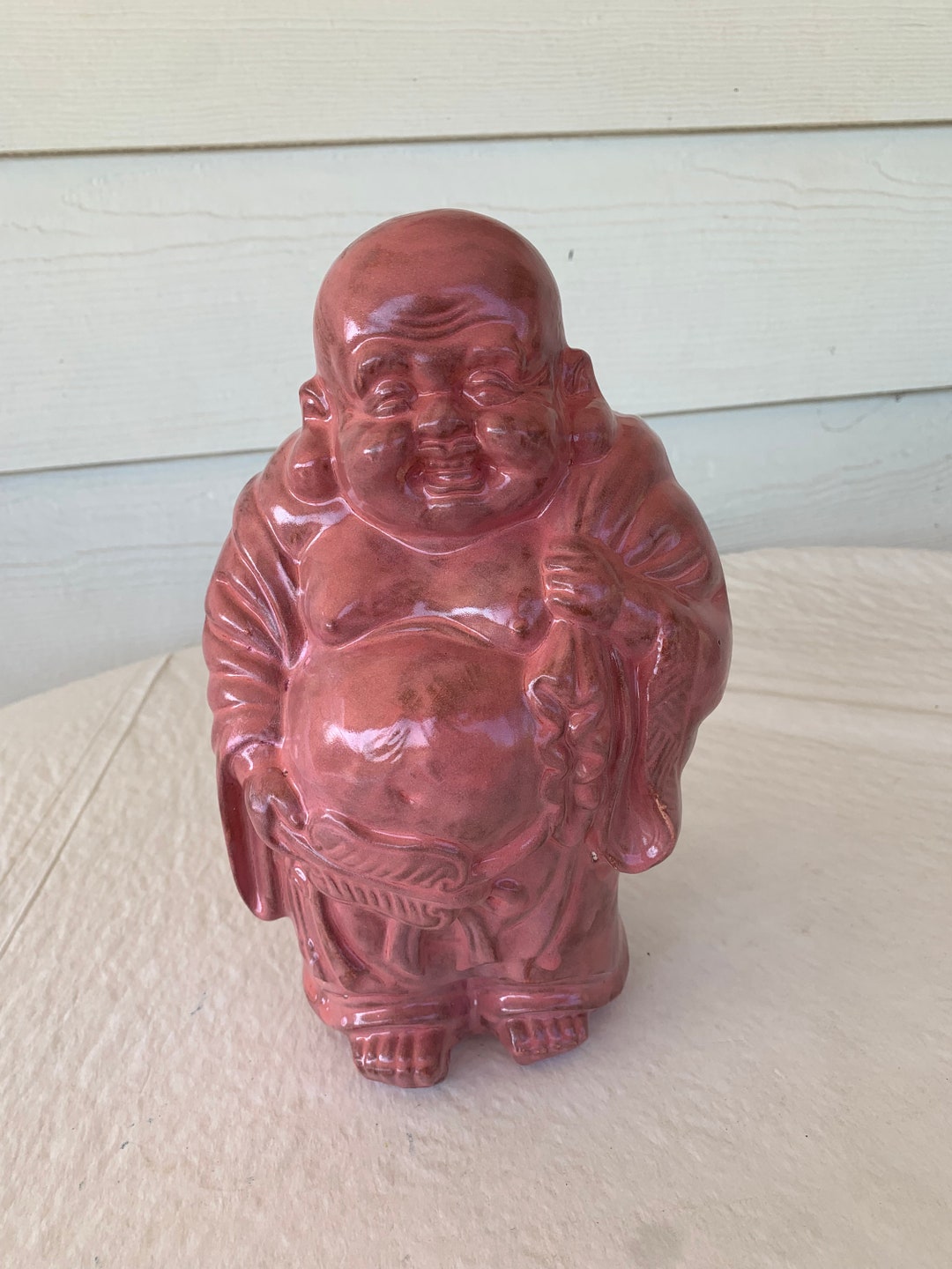 Large Ceramic Antiqued Rusty Pink With Colored Buddha Piggy Bank With ...