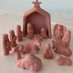 Small Ceramic Clay Terra Cotta Nativity Manger Stable Set of 14 Pieces ...