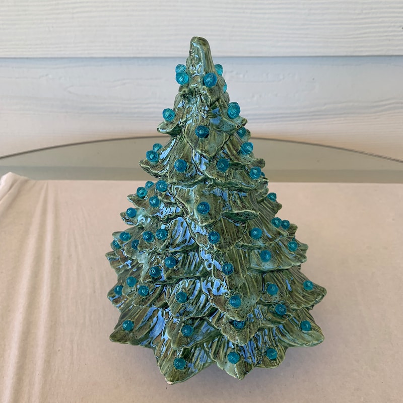 Blue Ceramic Christmas Tree With Lights - Etsy