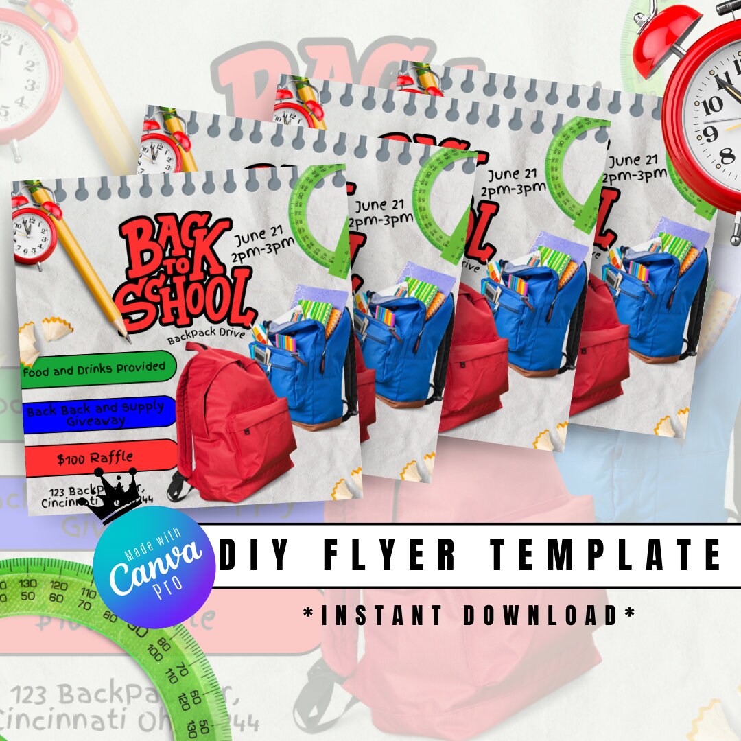 Back to School Event, Editable Flyer Template, Backpack Giveaway, Back ...