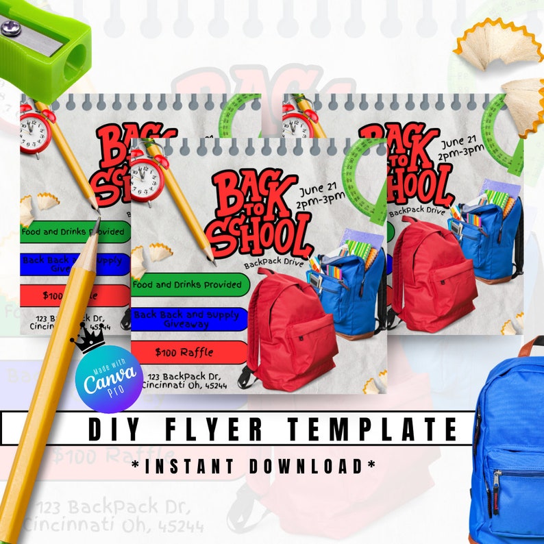 Back to School Event, Editable Flyer Template, Backpack Giveaway, Back ...