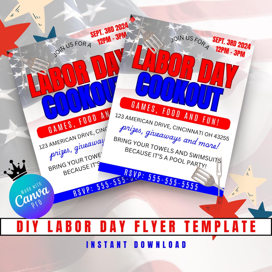 Labor Day Cookout Invitation, Labor Day Party Invitation, Summer BBQ ...