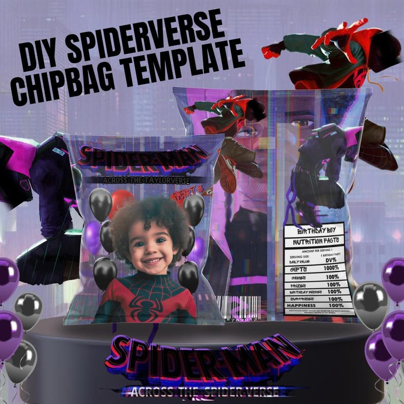 Miles Morales Chip Bag Template, DIY Spider Verse, Miles Spiderman ...
