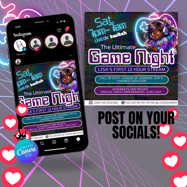 DIY Game Night Party Flyer, Social Media Announcement Editable GAME ...