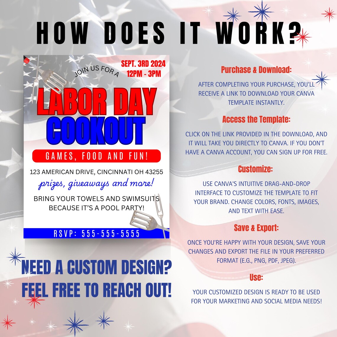 Labor Day Cookout Invitation, Labor Day Party Invitation, Summer BBQ ...