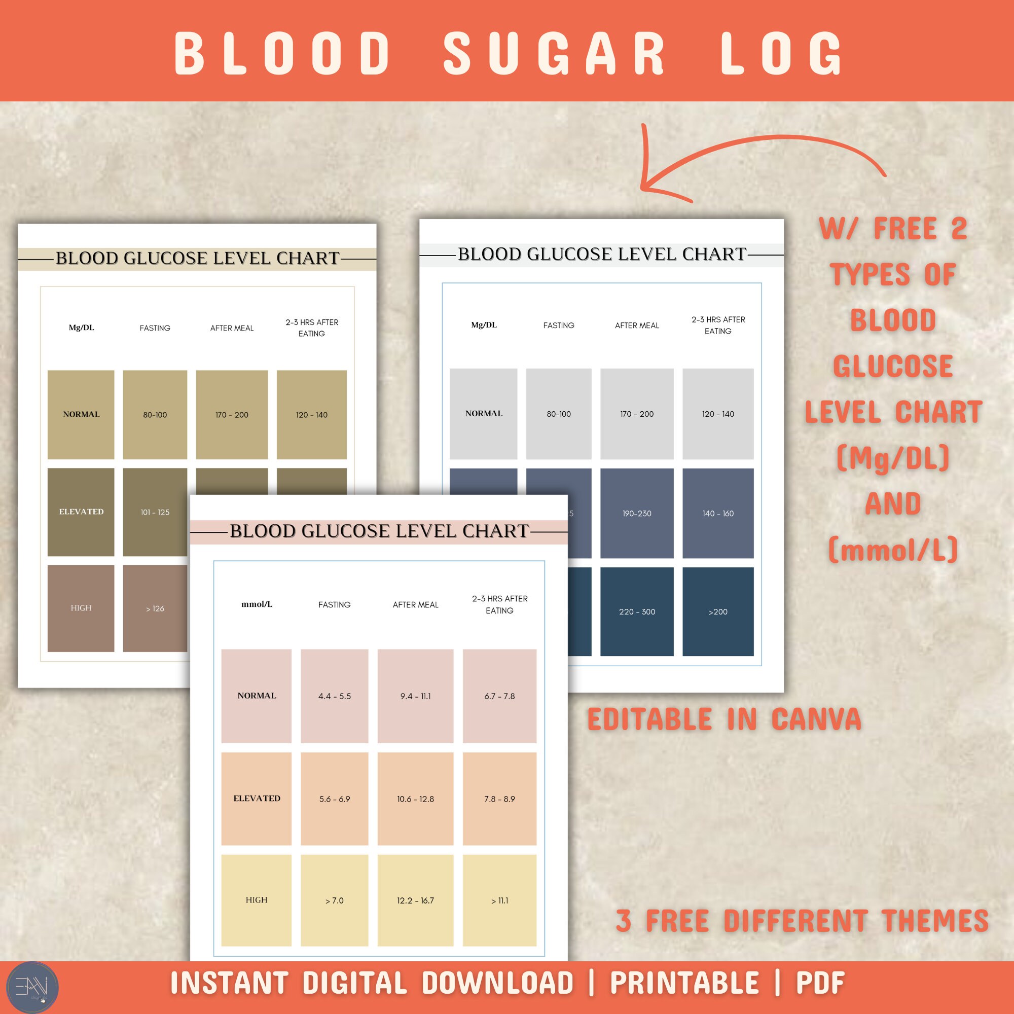 Blood Sugar Log Printable, Diabetes Tracker, Printable Blood Sugar ...