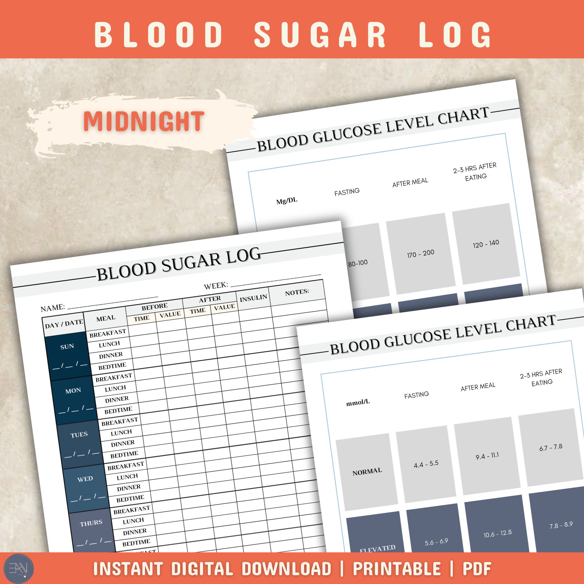 Blood Sugar Log Printable, Diabetes Tracker, Printable Blood Sugar ...