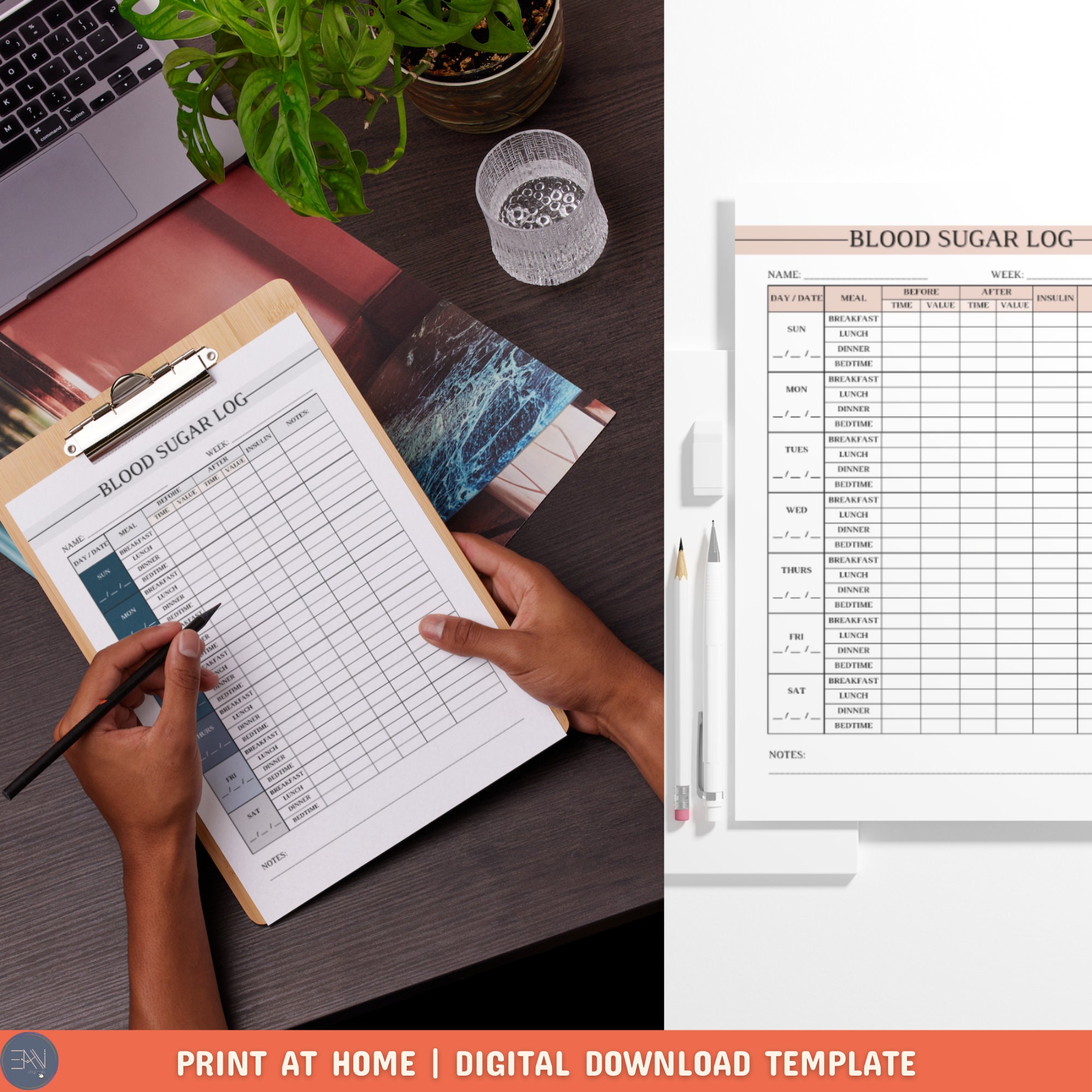 Blood Sugar Log Printable, Diabetes Tracker, Printable Blood Sugar ...