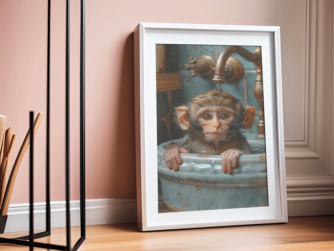 Washroom Wall Decor Monkey in a Tub Digital Download Bathroom Wall ...