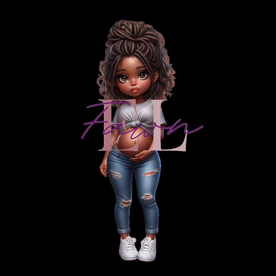 Chibi African American Woman Pregnant - Etsy