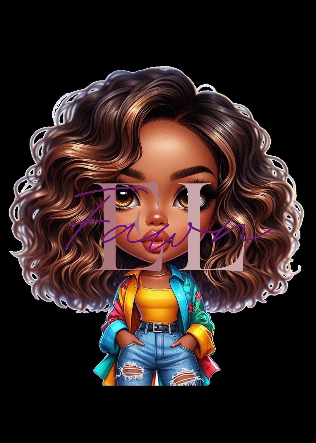 Chibi African American Woman Png Digital Download - Etsy