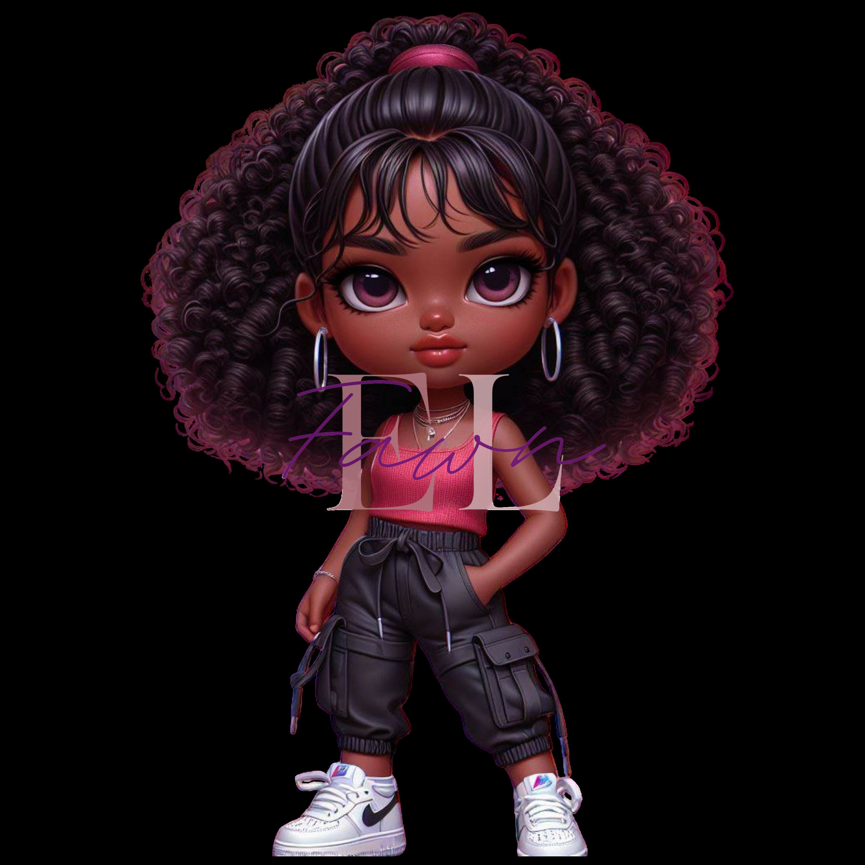 African American Chibi Girl, Curly Hair - Etsy
