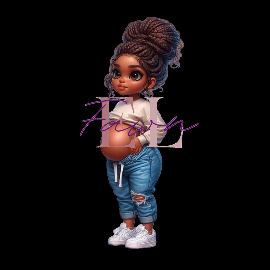 Chibi African American Woman Pregnant Melanin - Etsy