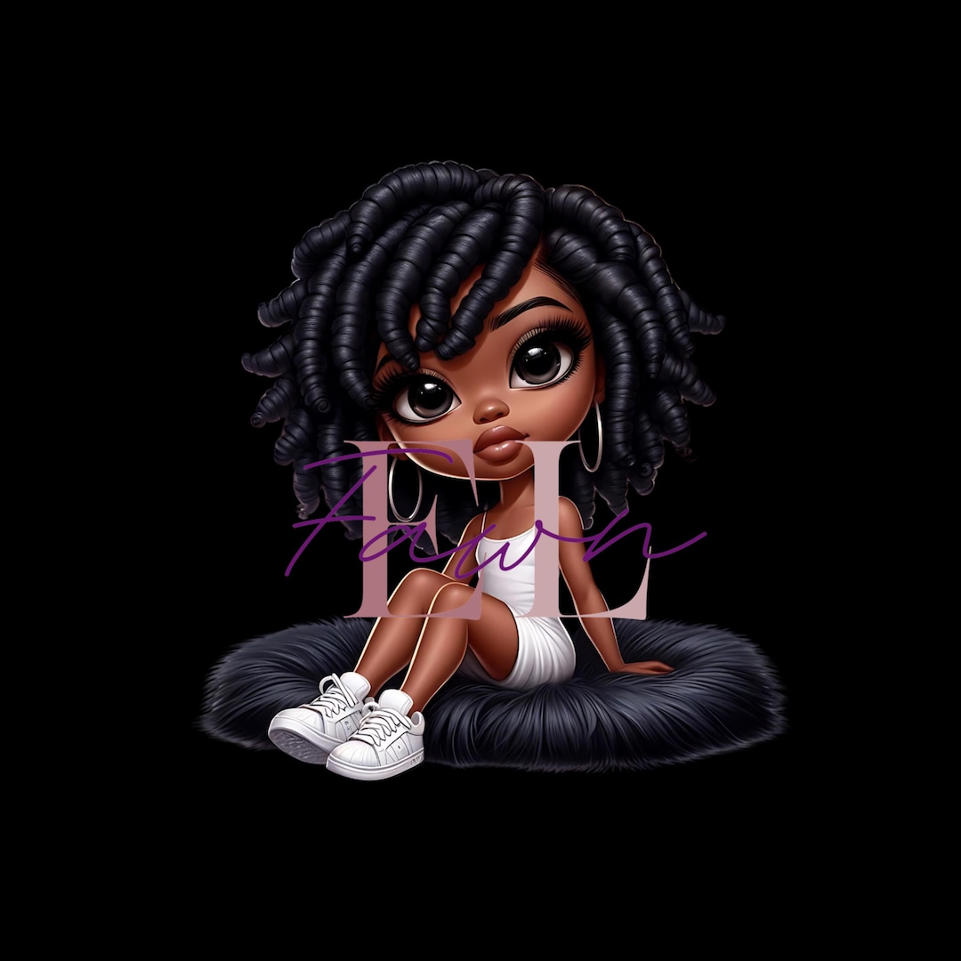 Chibi African American Girl Sitting on Black Mat - Etsy