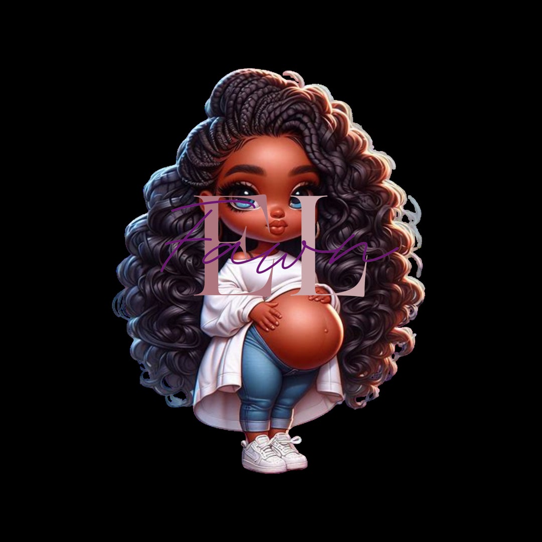 Chibi Melanin African American Pregnant Png File Digital Download Chip ...