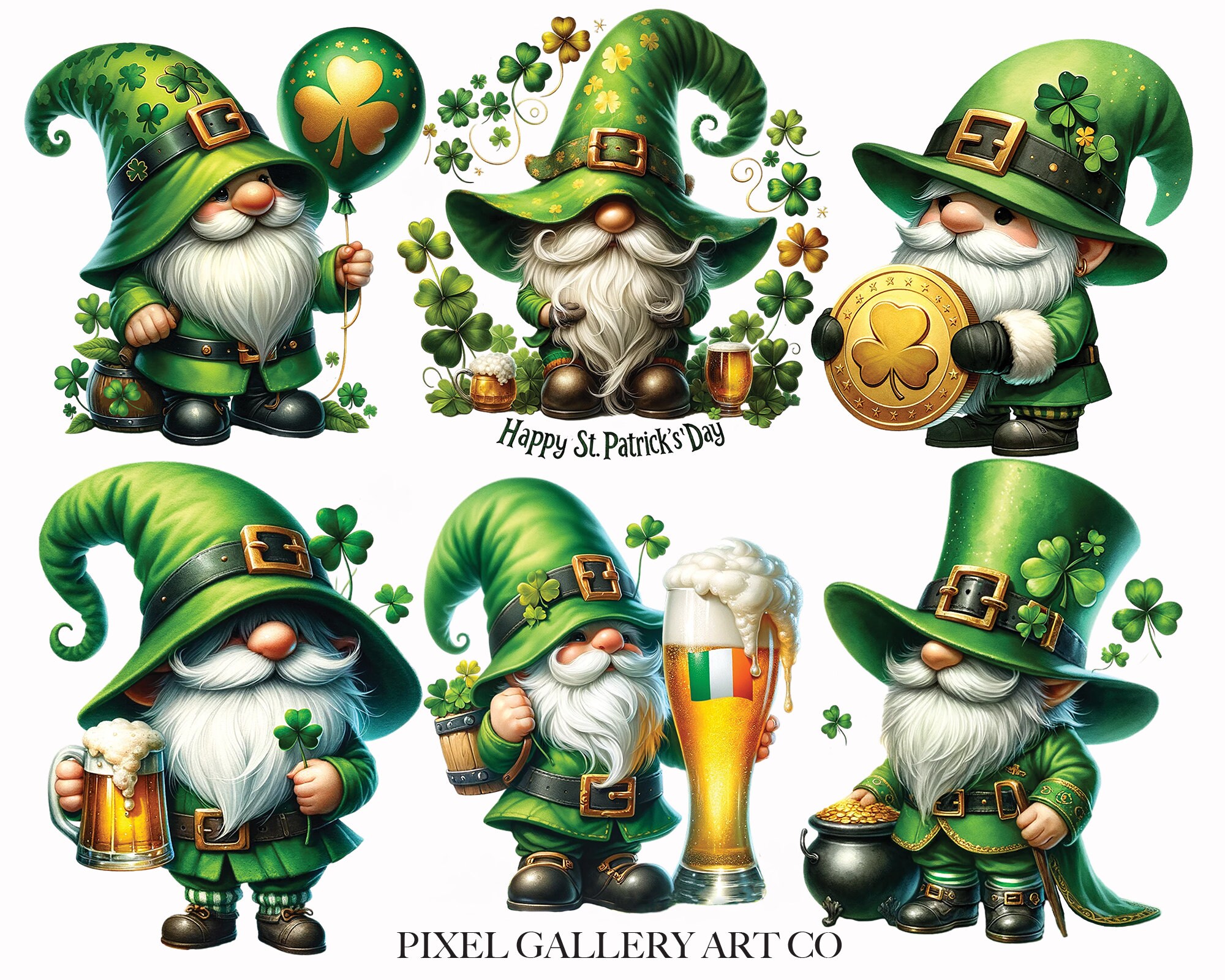 Watercolor St Patricks Day Gnomes Clipart Bundle Gnomes Png Fantasy