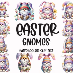Watercolor Easter Eggs Bunny Gnome Png Clipart Bundle, Cute Gnome Png ...