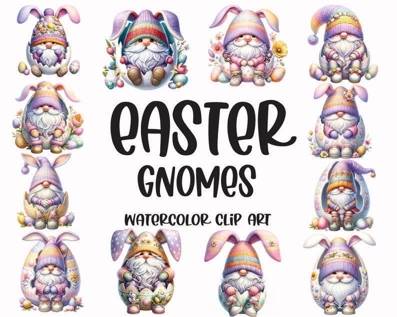 Watercolor Easter Eggs Bunny Gnome Png Clipart Bundle, Cute Gnome Png ...
