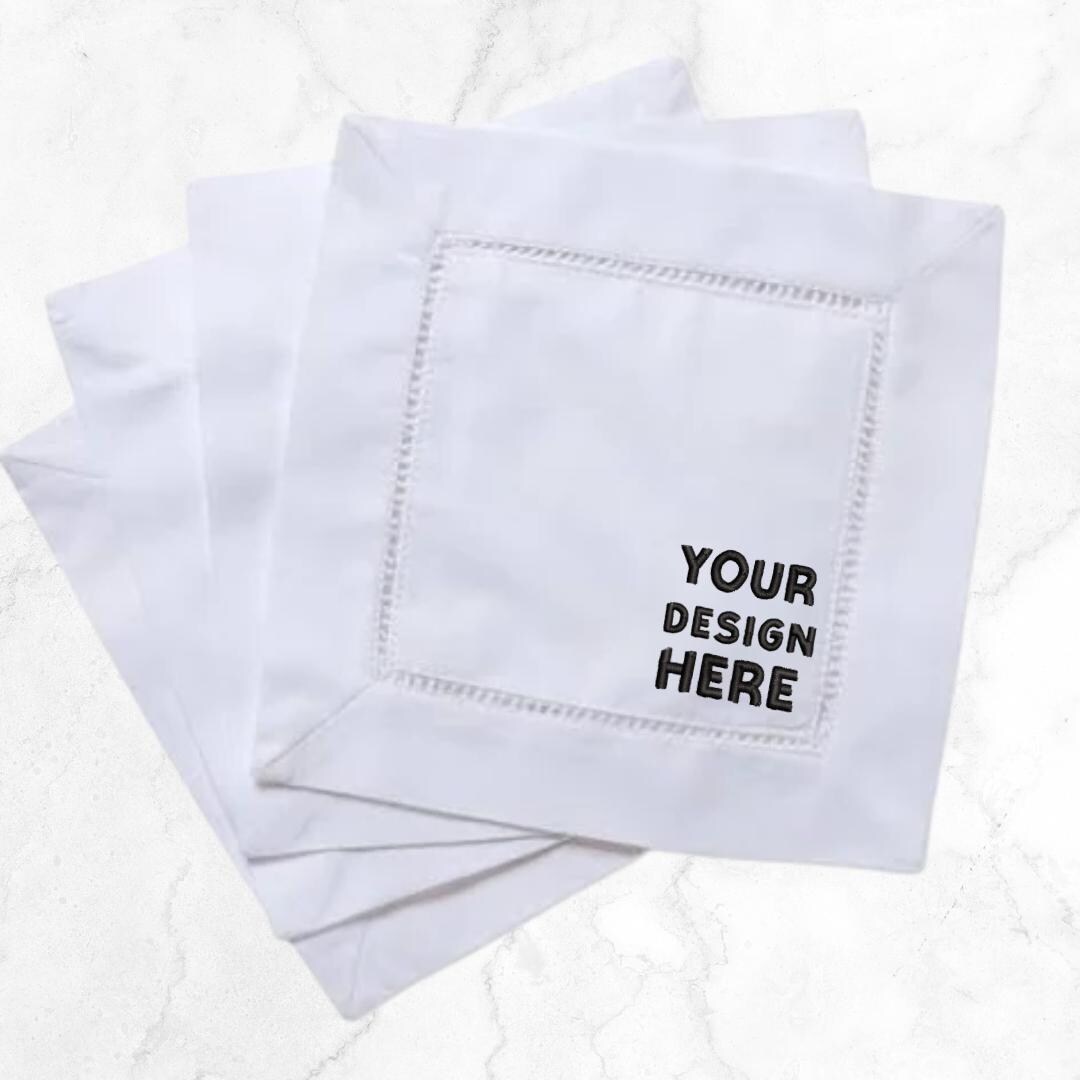 Personalized Linen Cocktail Napkin – Custom Embroidered Monogram or ...