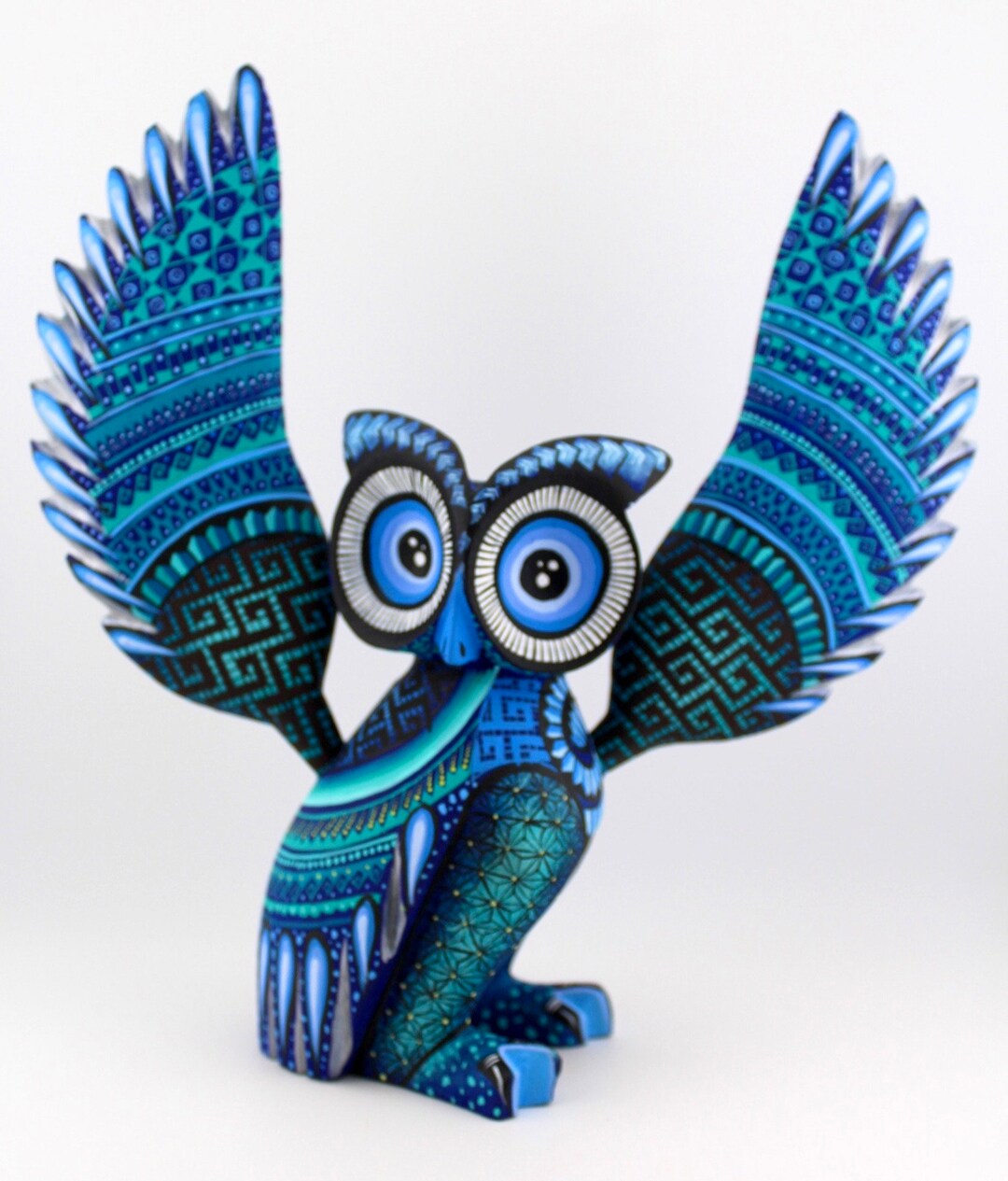 Handmade Mesmerizing Wings Aqua Blue Owl Wooden Alebrije Figure ...