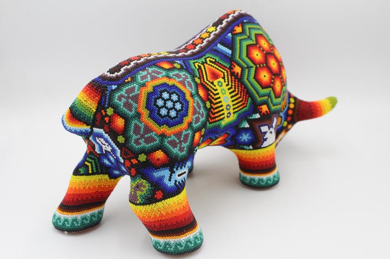Handmade Huichol Charging Bull Masterpiece, Traditional Jalisco Mexico ...