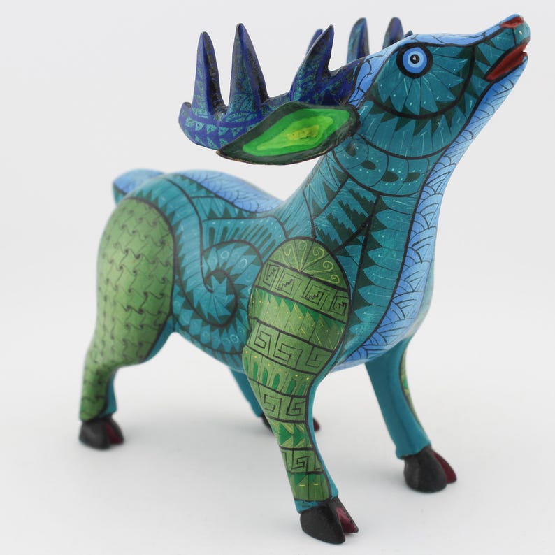 Aqua Gray Attentive Deer Alebrije, Handcarved Spirit Animal ...