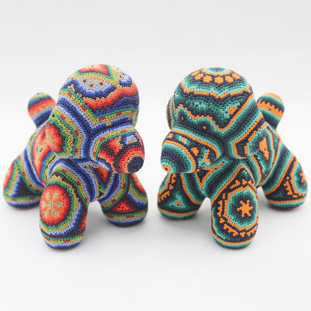 Colorful Huichol Beaded Poodle Statue, Beaded Dog, Home Decor, Handmade ...