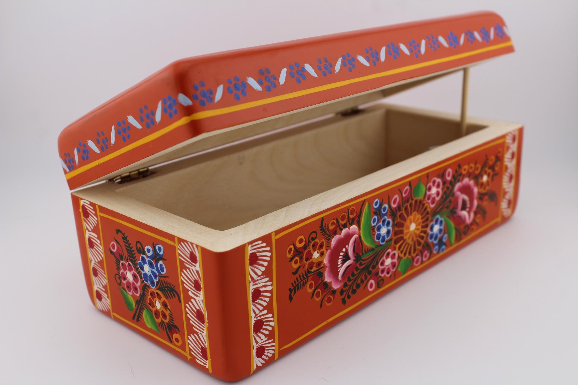 Traditional Olinala Orange Flowery Jewelry Boxes, Handcarved From ...
