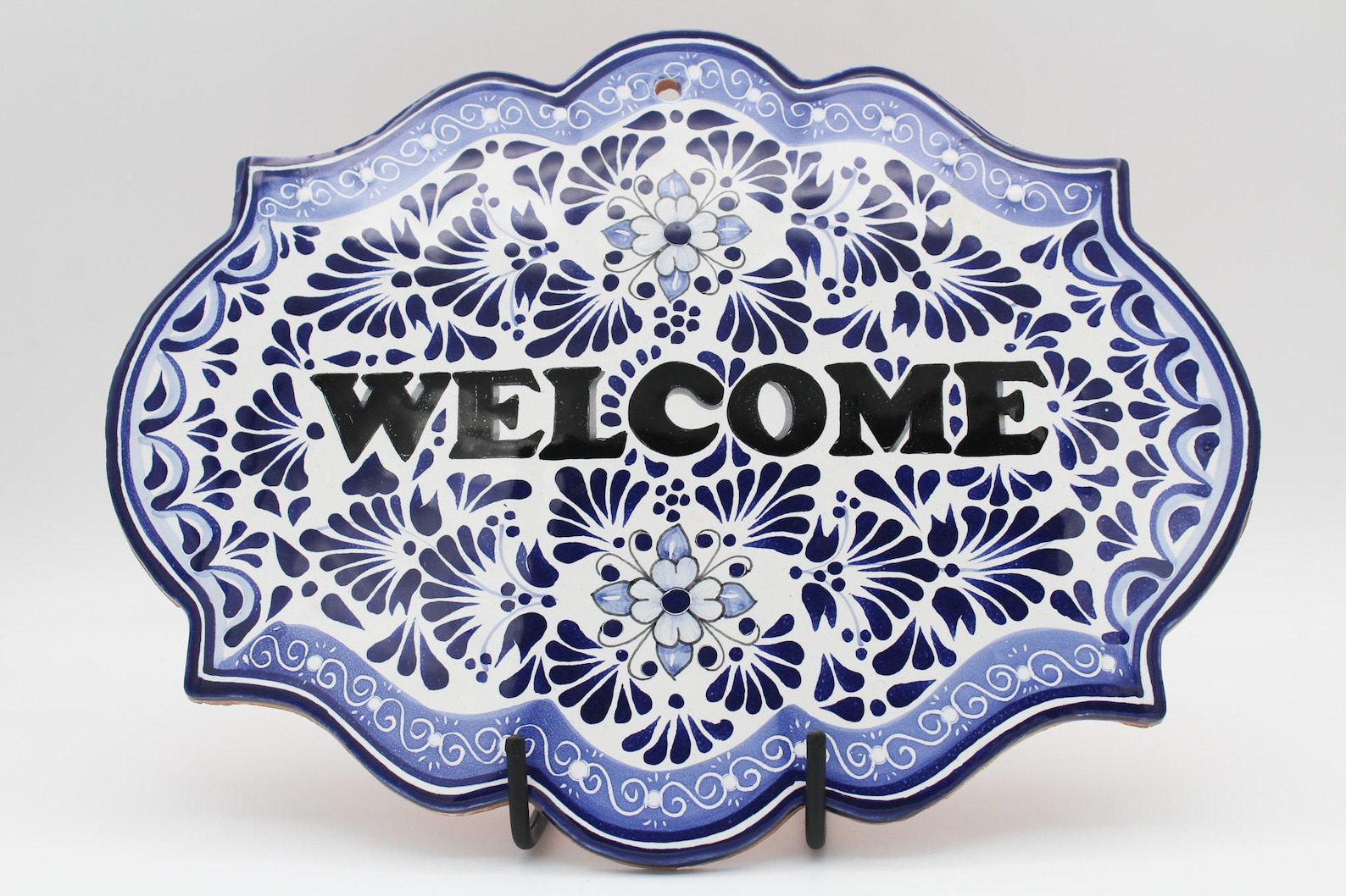 Traditional Cobalt Blue Talavera Welcome Bienvenido Phrase Home Signs ...
