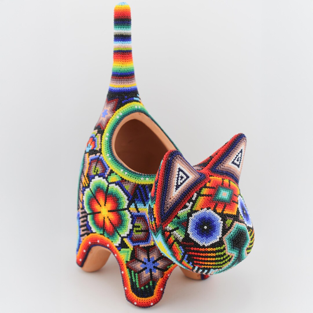 Kitty Cat Special Edition Multicolor Huichol Wixarica Piece, Dual Use ...
