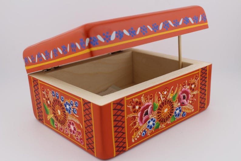 Traditional Olinala Orange Flowery Jewelry Boxes, Handcarved From ...
