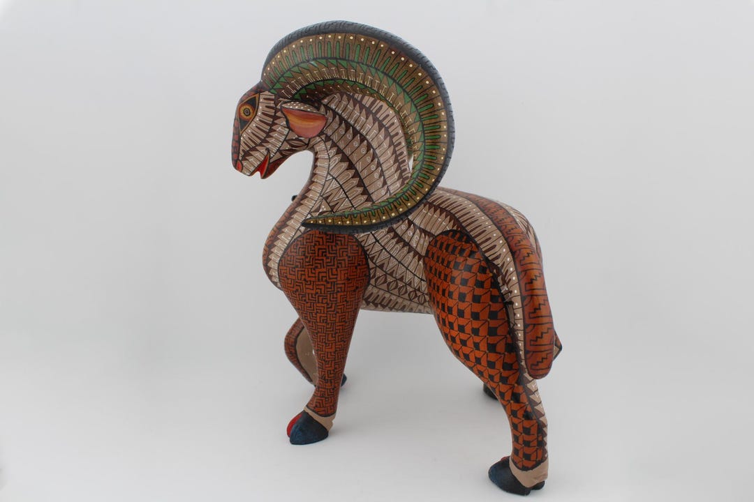 Handmade Mexican Ram Alebrije, Hand-carved, Wooden Spirit Guide ...