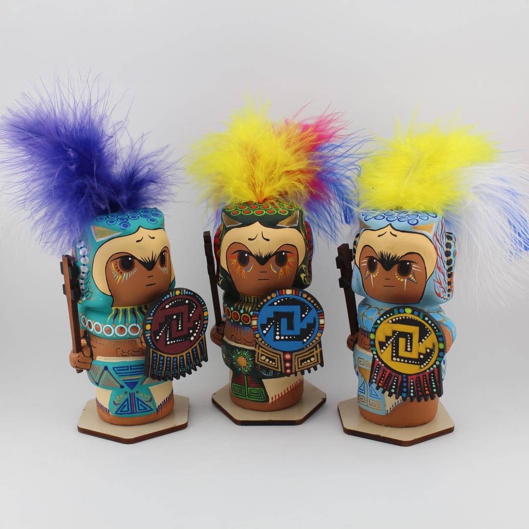 Aztec Eagle Warrior Figures, Handmade Mexican Art, Macuahuitl and ...