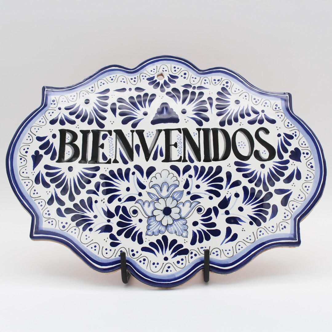 Traditional Cobalt Blue Talavera Welcome Bienvenido Phrase Home Sign ...
