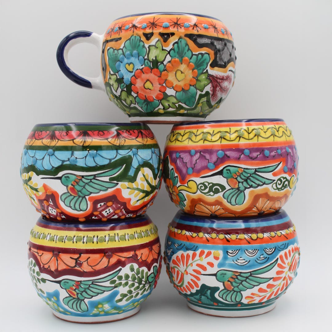 Modern Mexican Talavera Hummingbird 21oz Hot Chocolate Mug, Puebla ...