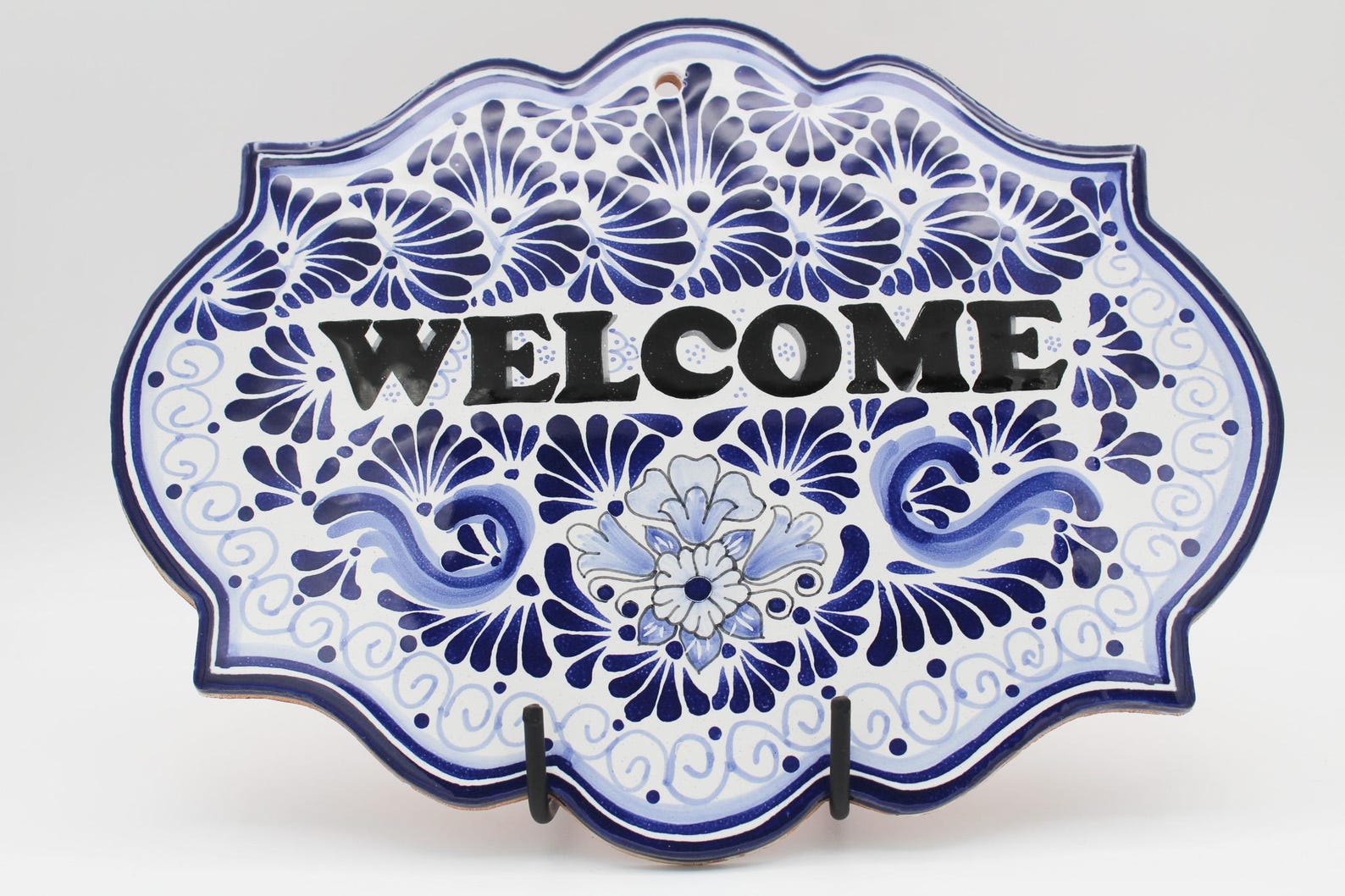 Traditional Cobalt Blue Talavera Welcome Bienvenido Phrase Home Sign ...