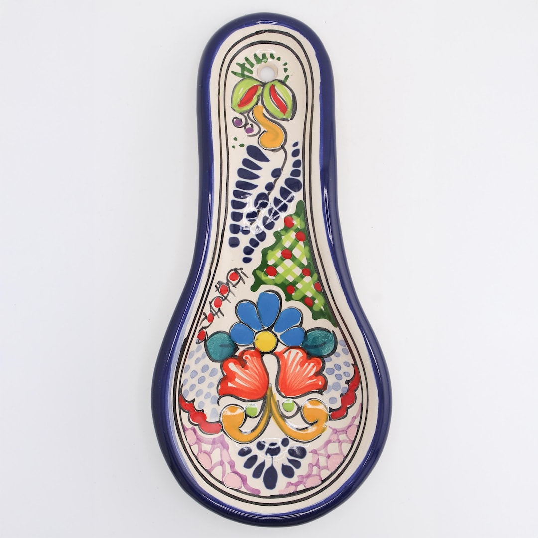 Vibrant Blue Multicolor Talavera Spoon Rests, Flora Pattern, Kitchen ...