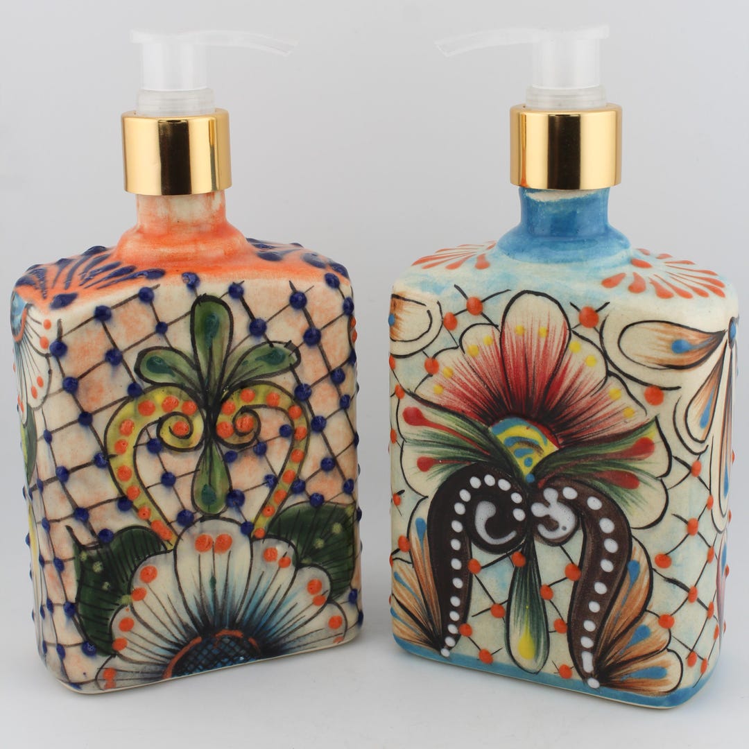 Handmade Mexican Ceramic Rectangular Soap Dispensers, Traditional ...