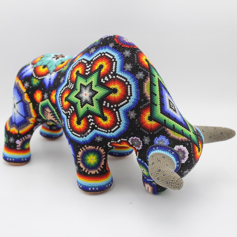 Handmade Huichol Charging Astral Bull Masterpiece, Traditional Jalisco ...