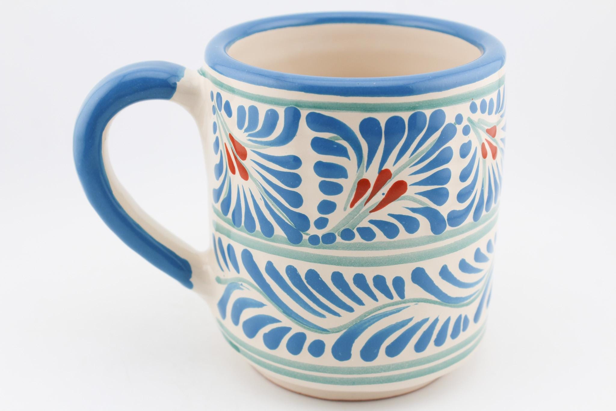 Modern Talavera Blue 14oz Mugs, Puebla Talavera, Handmade Clay Cups ...