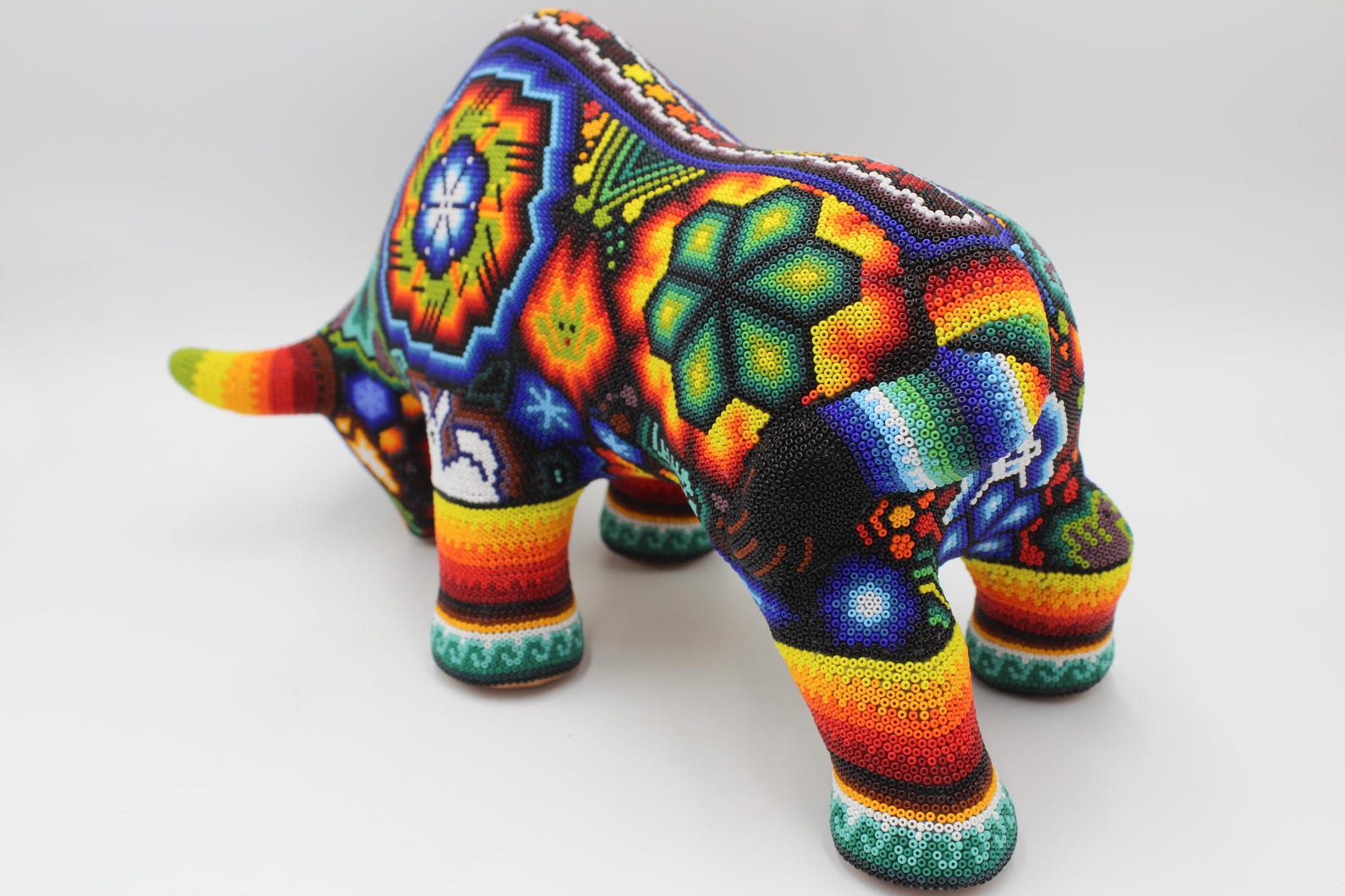 Handmade Huichol Charging Bull Masterpiece, Traditional Jalisco Mexico ...