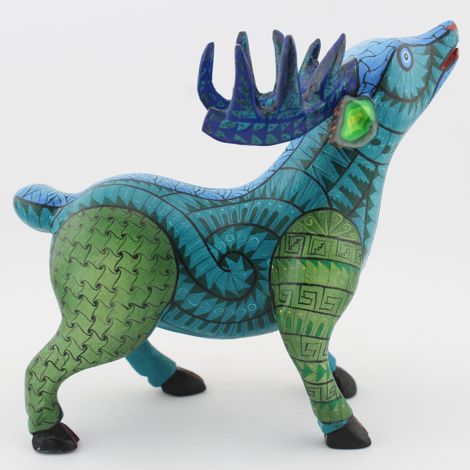 Aqua Gray Attentive Deer Alebrije, Handcarved Spirit Animal ...