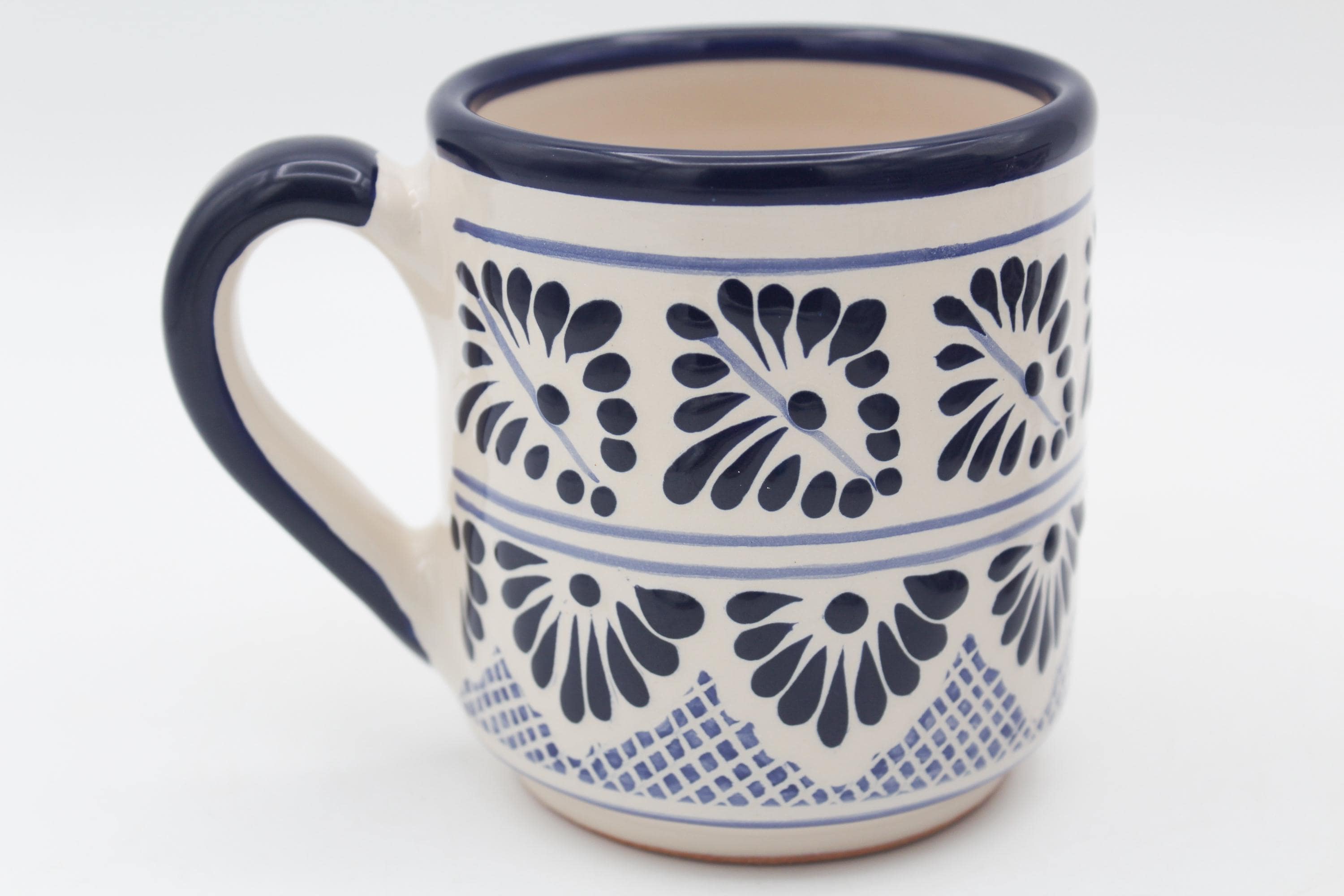 Modern Talavera Blue 14oz Mugs, Puebla Talavera, Handmade Clay Cups ...