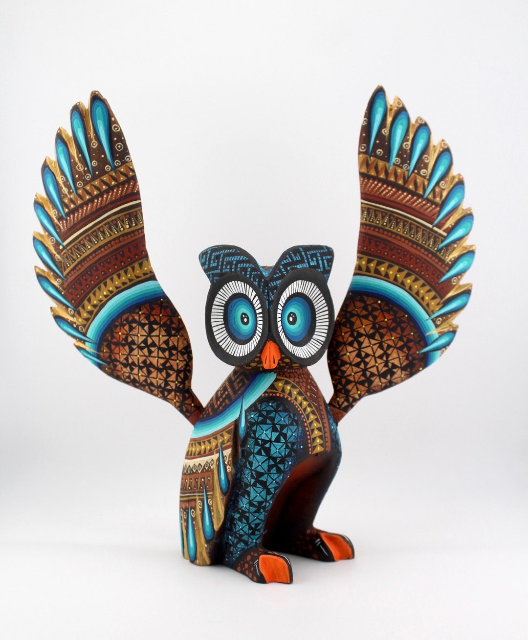 Handmade Mesmerizing Wings Turquoise Owl Wooden Alebrije Figure ...